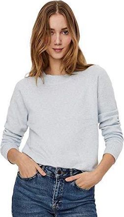 Vero Moda Vero Moda Vmdoffy Ls Blouse Noos &agrave; col Rond pour Femme, Blue Fog/D&eacute;tail : chin&eacute;, L