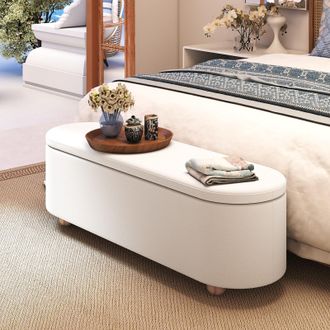 Giantex Sitzbank mit 150L Stauraum, 139 x 40,5 x 48,5 cm Polsterbank mit Gummibaumholzbeinen & Klappdeckel, Aufbewahrungshocke f&uuml;r Wohnzimmer, Schlafzimmer, F