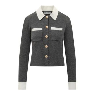 Self Portrait Femme, Pulls, Gris, Taille: 42 FR Contrast Collar Cardigan
