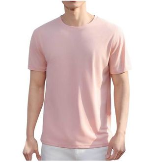 Generic T-shirt &agrave; col rond uni d&eacute;contract&eacute; classique polyvalent extensible l&eacute;ger respirant basique &agrave; manches courtes pour course &agrave; pied gym, Rose (01), 4XL