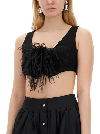 Moschino Rose-Embroidered Acetate-Viscose Tank Top - Black