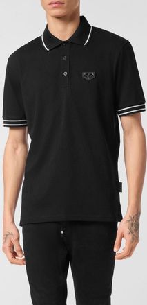 Philipp Plein Kurz&auml;rmeliges Baumwoll-Poloshirt mit Kontrastlogo und klassischem Kragen