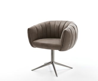 DELIFE Drehstuhl Jada-Flex Mikrofaser Taupe Vintage Fu&szlig;kreuz Graphit 360&deg; drehbar Wippfunktion Taschenfederkern, Esszimmerst&uuml;hle