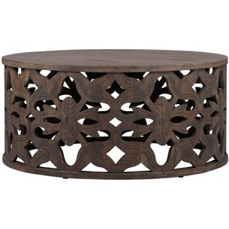 WOMO-DESIGN Womo-design - Couchtisch Dschidda &oslash; 100x45 cm rund, Natur, Unikat, handgefertigt aus Massivholz Mangoholz, Moderne Holzoptik, Vintage, Sofatisch