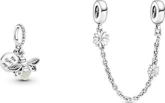 Pandora Charm Anhänger Silber Glow in the Dark- Glühwürmchen 799352C01 & Sicherheitskette Gänseblümchen 5cm 798764C01