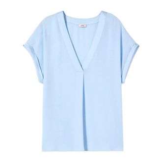 Oltre Viskose Cr&ecirc;pe Bluse mit V-Ausschnitt - - Blouses & Shirts - Damen - Blau - XL