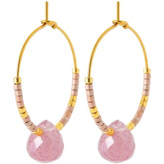 Brillaxis Créoles acier doré pierre rose