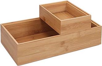 Navaris Lot 2X Bo&icirc;te Rangement Bambou - Set 2X Caisse de Stockage pour Cuisine Salle de Bain Coiffeuse - Empilable - &Eacute;cologique - D&eacute;coratif