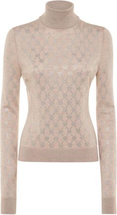 Philipp Plein Gestricktes Strass-Top mit gepolsterten Schultern und Monogramm - - Knitwear - Damen - Beige - M