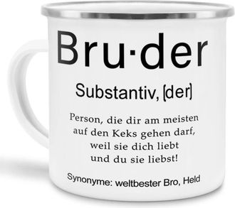 Tassendruck Emaille mit Definition Bruder - Wörterbuch/Geschenk-Idee/Dictionary/Beruf/Job/Arbeit/Familie/Emaille klein