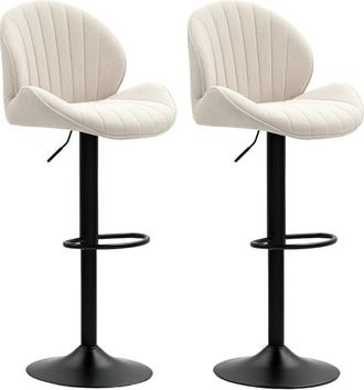 HOMCOM Lot de 2 tabourets de Bar, chaises de Bar pivotantes, Forme de Coquillage, Chaise Haute Cuisine avec Dossier, Hauteur réglable et Repose-Pieds, Cadre 