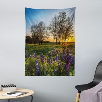 Abakuhaus Natur Wandteppich und Tagesdecke, Land-Landschaft mit Wiese, aus Weiches Mikrofaser Stoff Wand Dekoration Für Schlafzimmer, 110 x 150 cm, Mehrfarbig