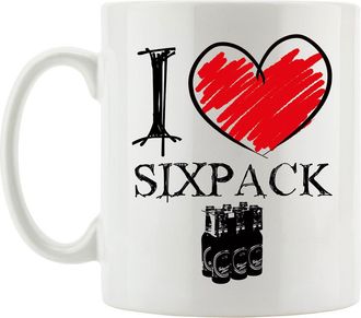 Pixxprint I Love Sixpack Beer Fun Tasse, ca. 300ml Fassungsverm&ouml;gen, Keramik Wei&szlig;, Sp&uuml;lmaschinenfest