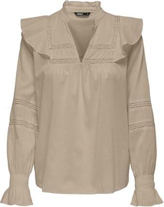 Only Onljulia Life L/S Blouse WVN Haut avec col en V et Manches Longues, Taupe, S Femmes