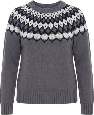 Ulla Popken Strickpullover Pullover Norwegermuster Rundhalsausschnitt Langarm