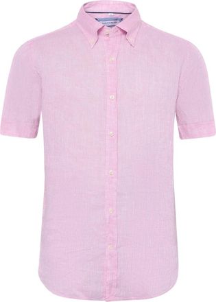 Tom Rusborg Unifarbenes Leinen-Kurzarmhemd mit Button Down-Kragen, Regular in