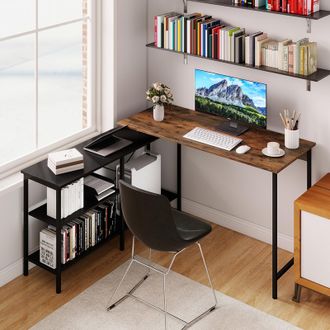 Giantex Eckschreibtisch reversibel, 135 x 120 cm L-f&ouml;rmiger Computertisch mit 2 Ablagefl&auml;chen, Schreibtisch f&uuml;r B&uuml;ro, Arbeitszimmer und Wohnzimmer