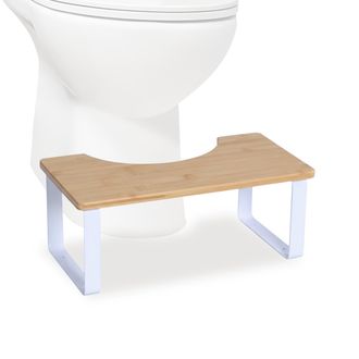 Relaxdays Toilettenhocker, Stuhlgang Unterst&uuml;tzung, WC Hocker Erwachsene, Bambus, HxBxT: 18 x 44,5 x 23 cm, Natur/wei&szlig;