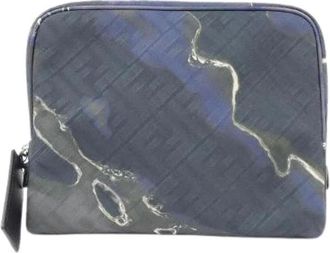 Fendi Pochette en cuir et toile enduite Pre-owned - Femme - Pre-owned - Bleu - Taille: ONE Size