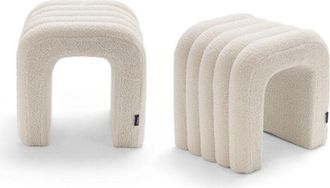 DRAWER Lot de 2 tabourets rembourr&eacute;s en tissu bouclette - Blanc - Mui