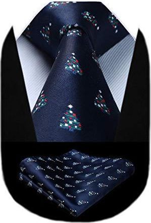 Hisdern Cravate de Noel pour homme Arbre cadeau Parti tisse Cravate et Pocket Equerre