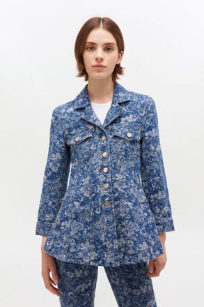 Ganni Mid blau Stone Blauer Jeansblazer mit Tapisseriemuster Baumwolle - Größe 32