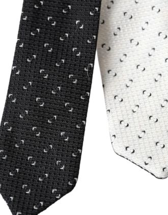 Dolce & Gabbana Mens Black White Patterned Adjustable Tie And Silk