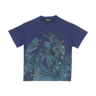 Just Cavalli Leopardenmuster Blaues T-Shirt - - Tops - Herren - Blau - S