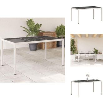 vidaXL Gartentisch mit Glasplatte Wei&szlig; 150x90x75 cm Poly Rattan - Gartentisch - Esstisch - Outdoortisch - Terrassenm&ouml;bel - Gartenm&ouml;bel