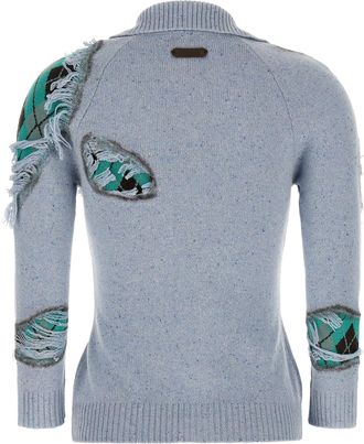 Moschino Distressed Argyle Cardigan - Blue