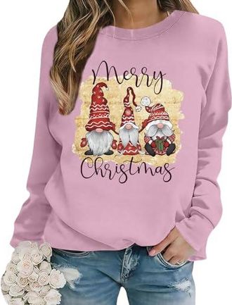 Generic Chandail de No&euml;l pour femme - Chandail &agrave; col rond et manches longues - Sweat-shirt nain mignon pour voyage, quotidien, streetwear, rose clair, 3XL