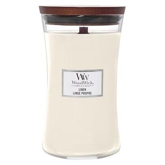 Woodwick grande bougie parfum&eacute;e en jarre avec m&egrave;che qui cr&eacute;pite, Linge propre, Temps de combustion jusqu&agrave; 130 heures