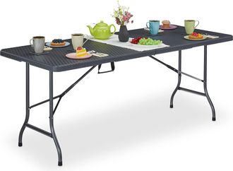 Relaxdays Gartentisch, Rattan-Optik, Tragegriff, HBT: 72x180x74 cm, Kunststoff, Metall, klappbarer Terrassentisch, grau