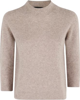 Roberto Collina Femme, Pulls, Gris, Taille: 40 FR Pull Beige Col Montant 3/4 Manches