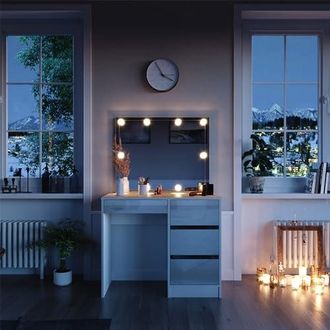 Vicco Coiffeuse Sherry, Blanc Haute Brillance, 90 cm avec éclairage LED