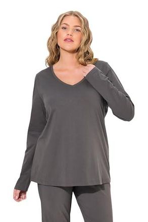 Ulla Popken Femme Grandes Tailles T-Shirt Coupe Slim Fit, d&eacute;collet&eacute; en V et Manches Longues Gris Graphite 46+ 719505110-46+