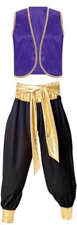 dPois Homme Déguisement Arabe Gilet Pantalon Costume Arabe Roi Prince Carnaval Partie Fête Jeux de Rôle E Violet Foncé et Noir XXL
