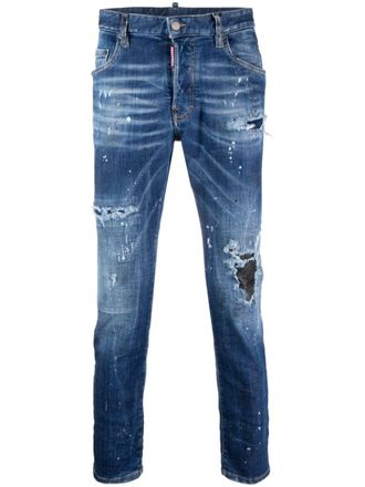 Dsquared2 jean slim &agrave; effet us&eacute; - Bleu