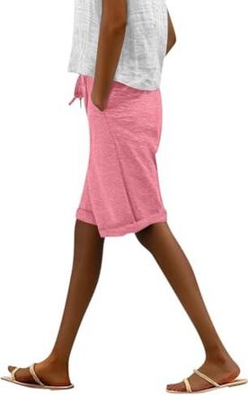 Minetom Short Femme Bermuda Shorts Sport &Eacute;t&eacute; Chic Large Fluide &Eacute;lastique Pantalon Court avec Poches Et Cordon De Serrage Casual Yoga Jogging A Rose S