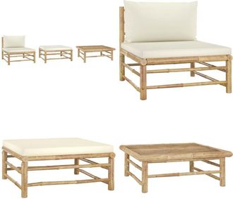 vidaXL 3-tlg. Garten-Lounge-Set mit Kissen Bambus - Bambus Gartenmöbel - Loungemöbel - Outdoor Möbel - Gartenstuhl - Gartentisch - Home & Living