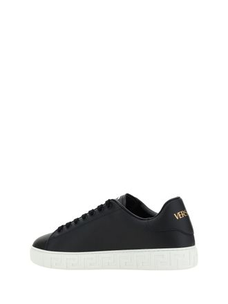 Versace Mens Black Calfskin Sneakers Upper: Calfskin; Sole: Rubber Trainers