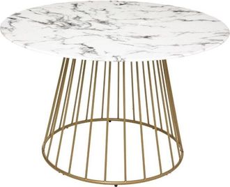 Atmosphera Atmosphera - Table de salle &agrave; manger ronde 120cm en verre tremp&eacute; et fer - Pour 4 personnes - Effet marbre blanc - Montage facile