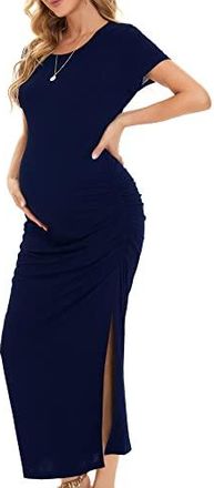 Smallshow Femme Longue Robe Grossesse Fente latérale Robes Maternité Navy XXL