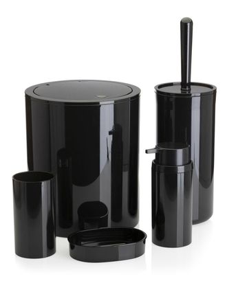 HowHomely Set Klob&uuml;rste Badezimmer M&uuml;lleimer Seifenspender Seifenschale schwarz | Badm&uuml;lleimer und Toilet Brush und Zahnputzbecher Seifenablage schwarz