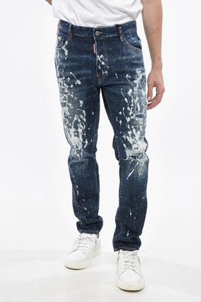 Dsquared2 Bleached Effect Jeans SKATER with All-Over Rhinestones 17cm Dsquared2