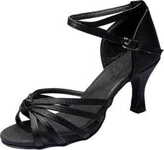 Frcolor Chaussures de Danse Latine Femme Talons Noués Ouverts Snakeskin Grain Élégantes pour Salon Noir