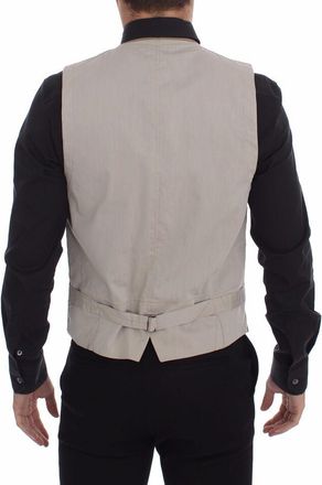 Dolce & Gabbana Mens Beige Cotton Slim Fit Button Front Dress Vest