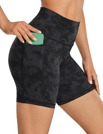 CRZ YOGA Femme Naked Feeling Short de Cycliste Yoga Short de Sport Taille Haute avec Poches - 10/13/15/20cm Le Brouillard dencre fumée 42
