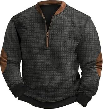 Generic Sweat-shirt pour homme sans capuche - Manches longues - Demi-fermeture &eacute;clair - Col rond - Coupe ample - Style r&eacute;tro - Tendance - D&eacute;contract&eacute; - Confor