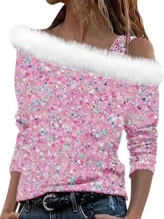 Generic Hauts courts à épaules dénudées grande taille - Hauts élégants à paillettes grande taille - Hauts de fête de festival - T-shirts scintillants - Chemis